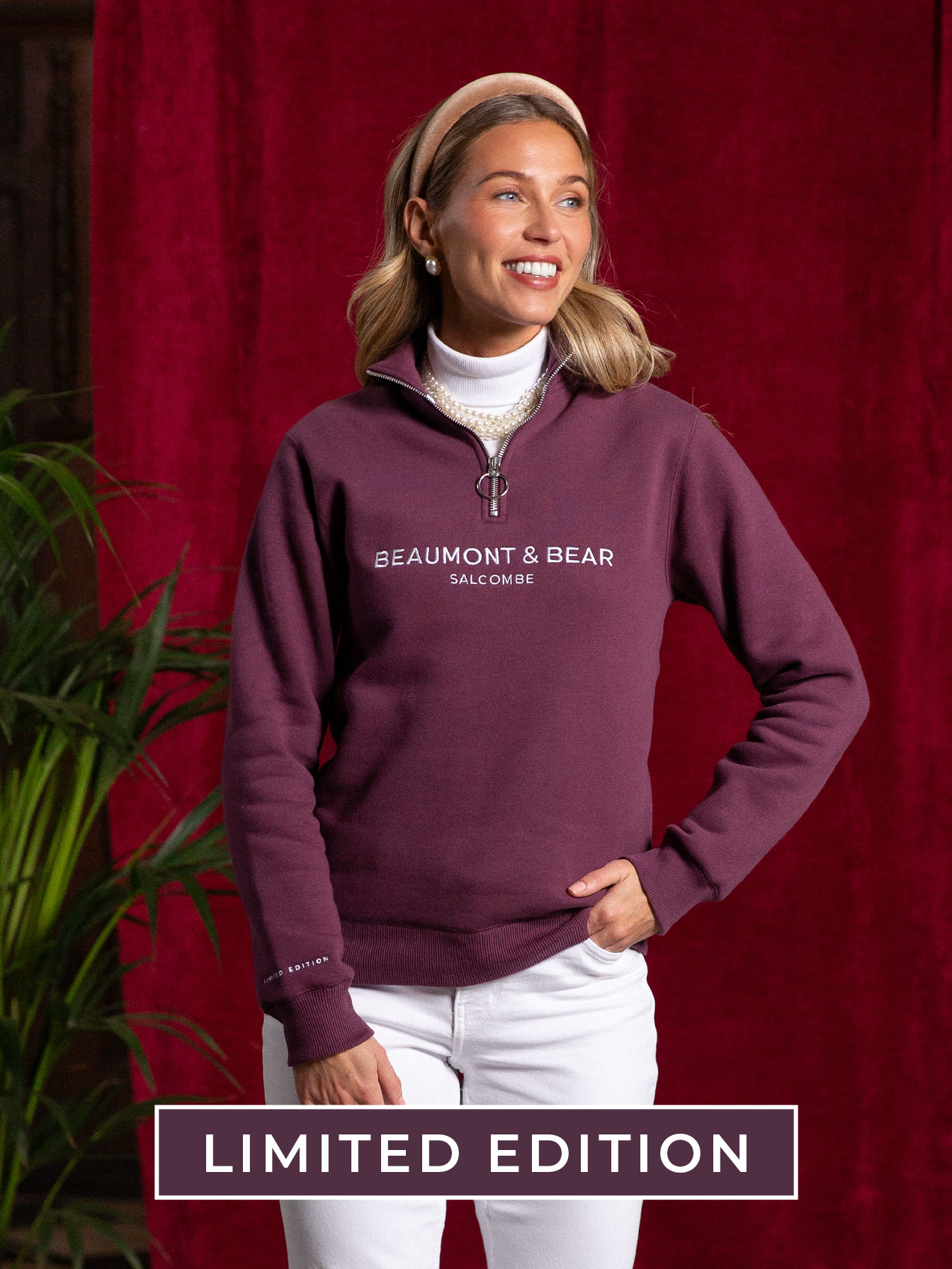 Kingswear Limited Edition Unisex Quarter Zip - Berry – Beaumont & Bear